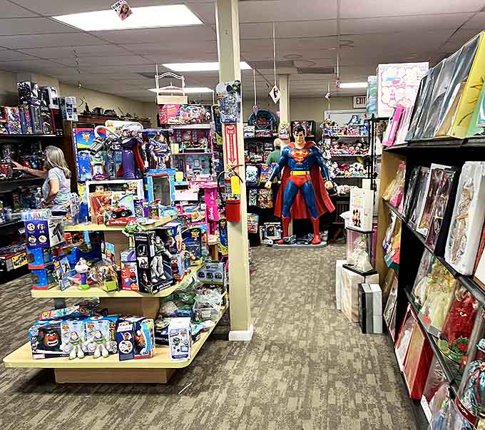 Aisles designed for wandering and wondering invite shoppers to lose themselves in childhood memories between towering shelves of treasures.