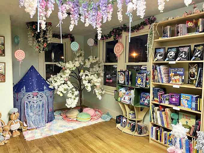 Cascading flowers and a castle tent transform this children's corner into pure enchantment where young imaginations can run absolutely wild.