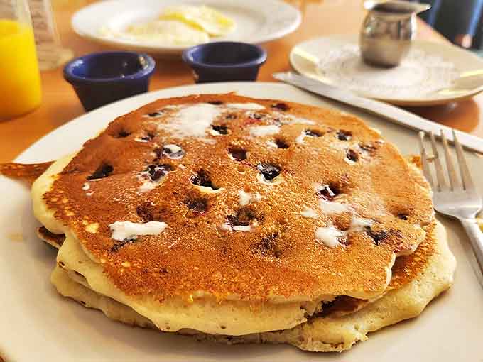 Golden discs studded with bursts of blue sweetness, waiting patiently for that magical moment when maple syrup creates puddles of joy.