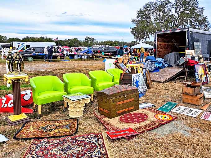 A living room setup that screams "notice me!" &ndash; these lime green chairs would make even the most minimalist decorator reconsider their life choices.
