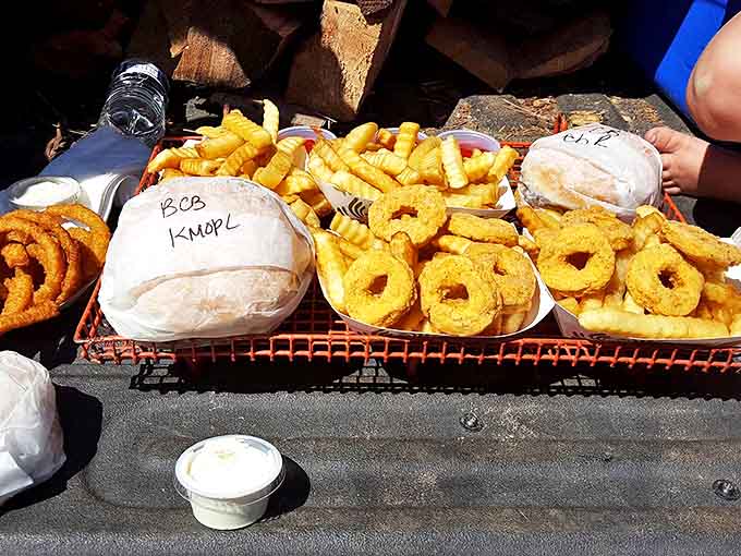 A feast fit for royalty: burger, fries, and onion rings, the holy trinity of drive-in dining that satisfies cravings you didn't even know you had.