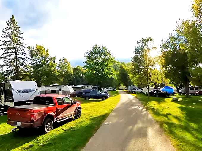 The camping area's well-maintained grounds invite visitors to create their temporary homes among the whispering pines.