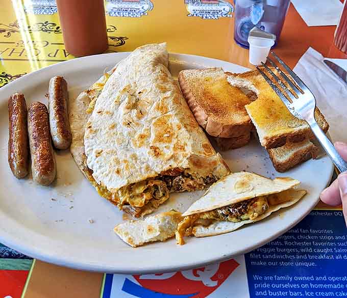 Tortilla: Breakfast goes international with this perfectly stuffed quesadilla that somehow feels right at home in this classic diner.