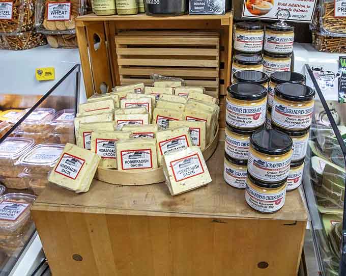 Imported cheeses sit alongside local favorites, creating a global tour of dairy delights without ever leaving Ohio.