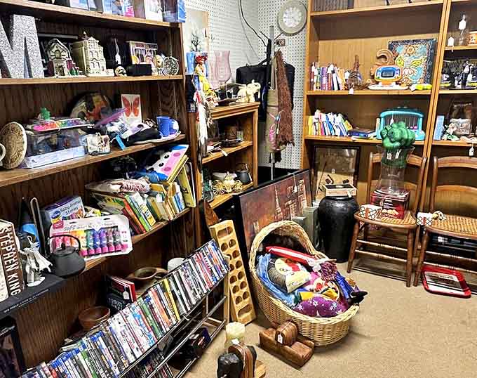 Vintage treasures arranged like a museum exhibit curated by someone's wonderfully eccentric great-aunt with impeccable taste and unlimited storage.