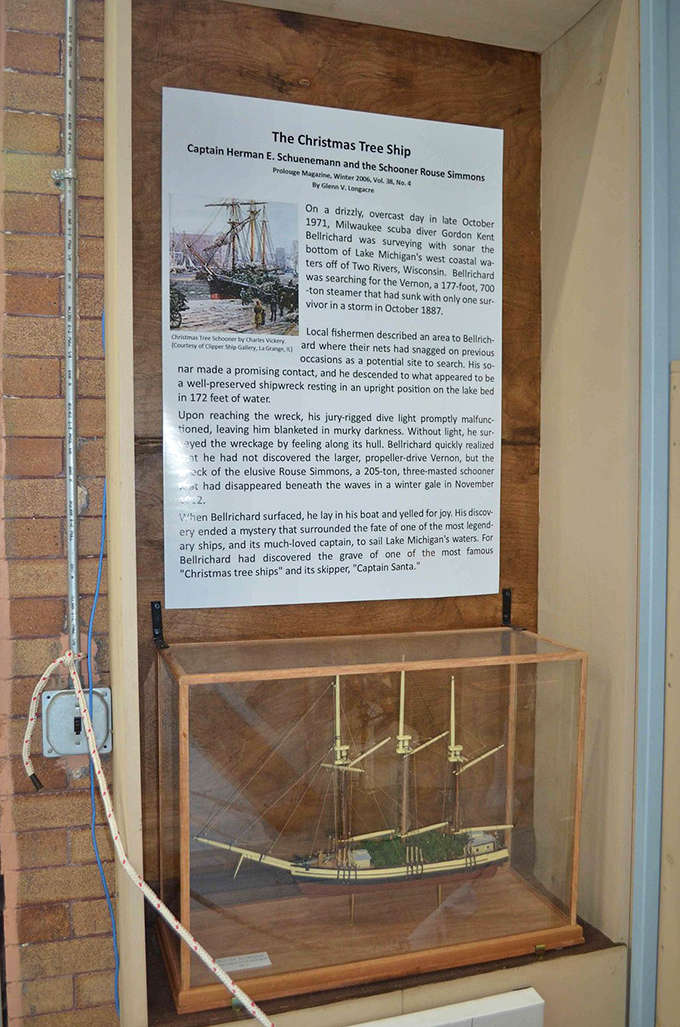 The Christmas Tree Ship exhibit tells the poignant tale of Captain Schuenemann's ill-fated final voyage delivering holiday cheer to Chicago families.