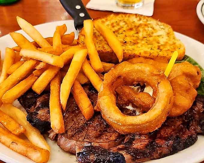 A classic pairing elevated to art form, the juicy steak and golden fries create a plate that speaks the universal language of satisfaction.