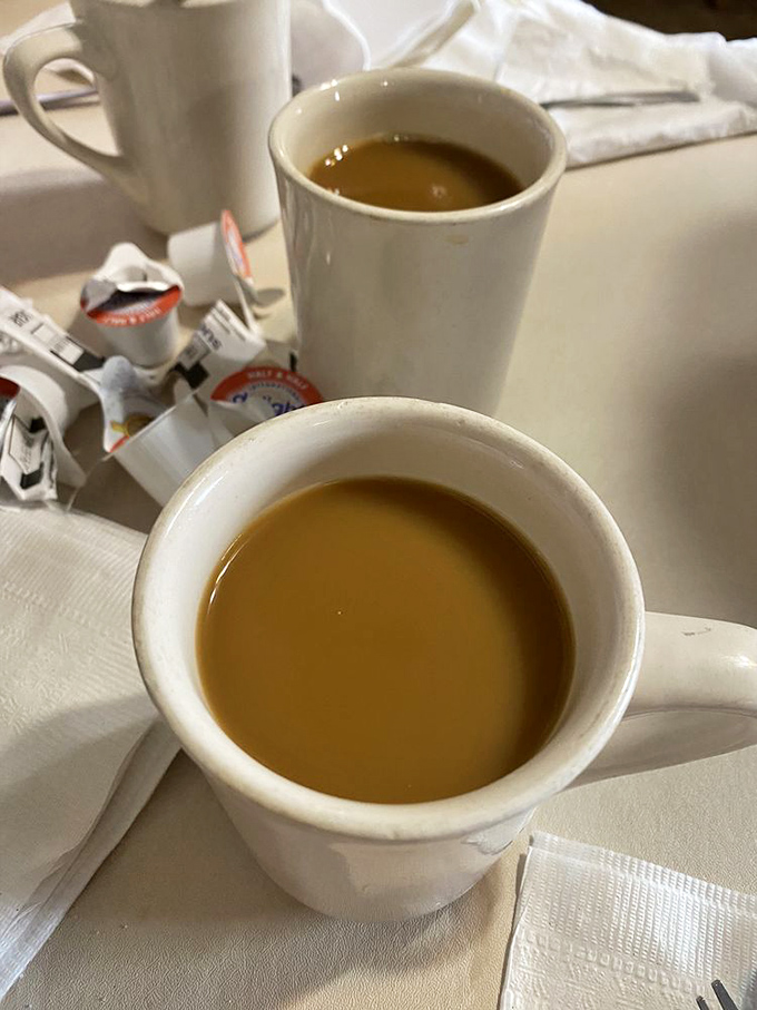Coffee that doesn't need fancy descriptors or origin stories &ndash; just honest, hot brew that keeps flowing throughout your meal.