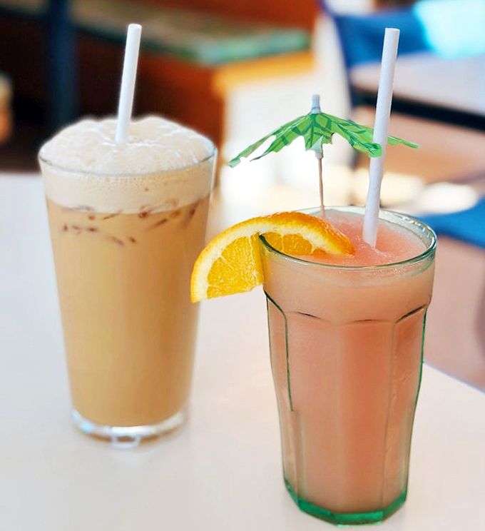 Refreshment comes in many forms at Whitney's – from creamy iced coffee to that blushing frosé, each sip is a mini Florida vacation.