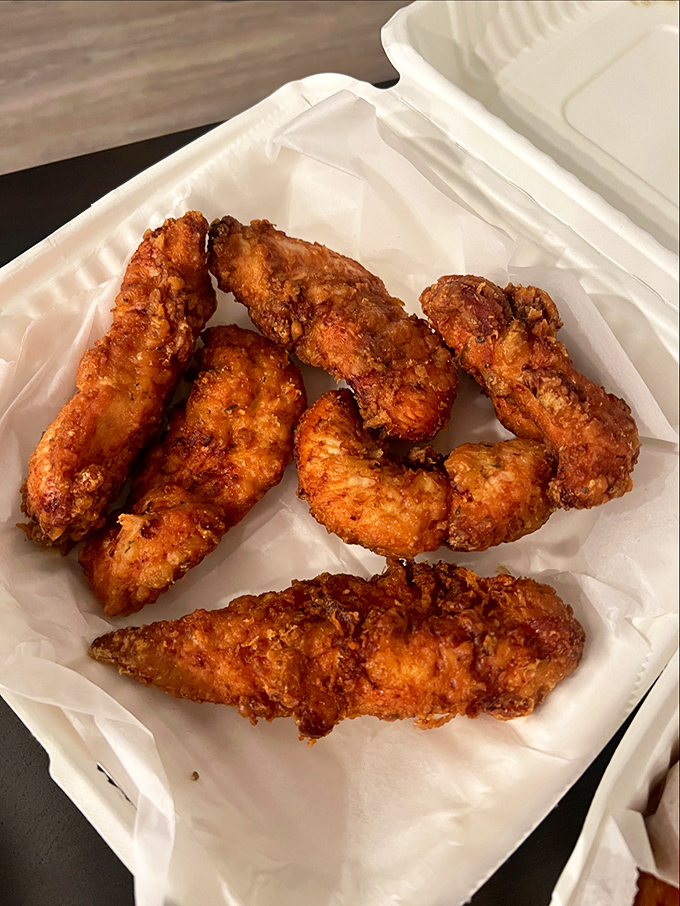 Chicken tenders that have rescued this children's menu staple from mediocrity. Actual chicken tenderloins, hand-breaded and fried to golden perfection.