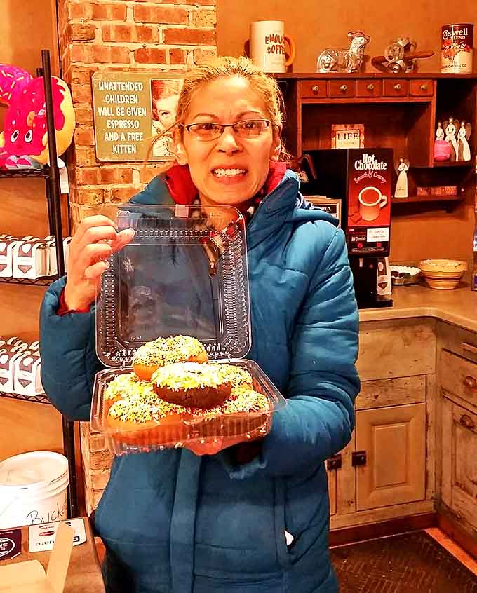 The universal expression of donut joy &ndash; that moment when you realize sprinkles aren't just for kids anymore.