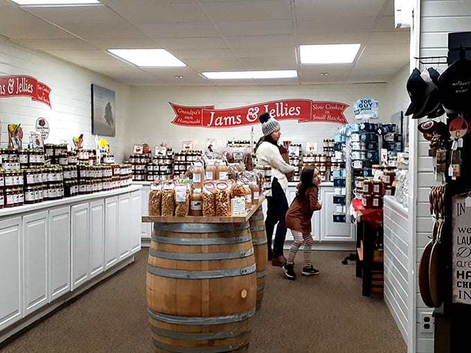 Autumn decorations transform the shop into a harvest celebration, with pumpkins and scarecrows adding seasonal charm to the already cozy atmosphere.