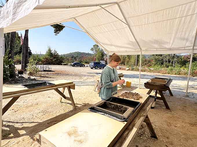 Carefully sorting through finds with the precision of someone who knows that one person's rock is another person's treasure, and today you're finding treasure.