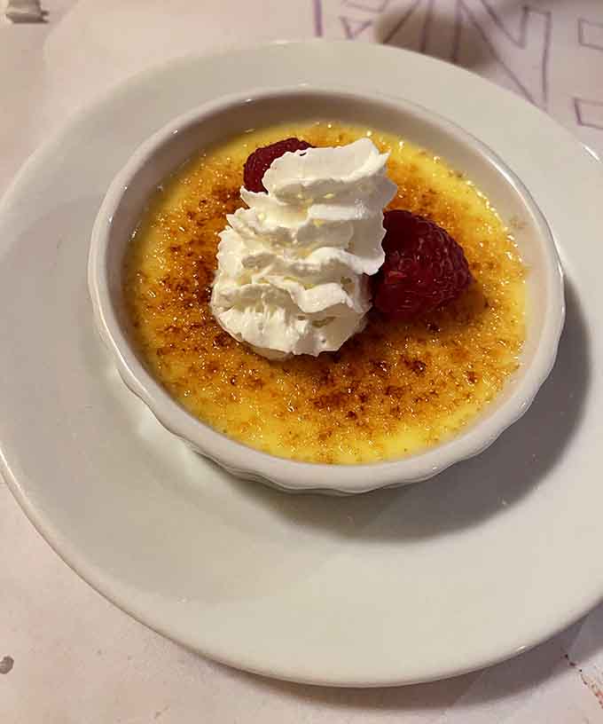 Crème brûlée with its caramelized sugar top proves Dino's doesn't mess around with dessert either.