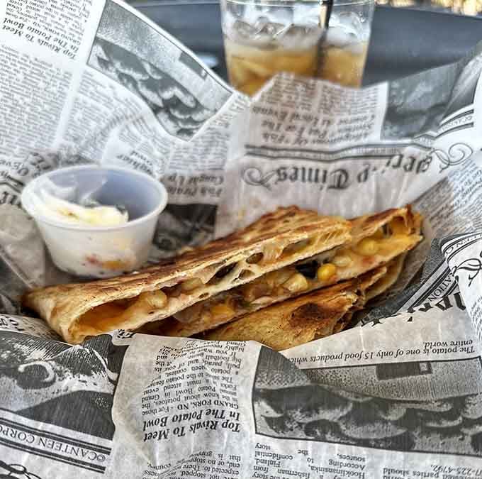 A quesadilla so loaded with melted cheese it should come with a warning label and a nap schedule.