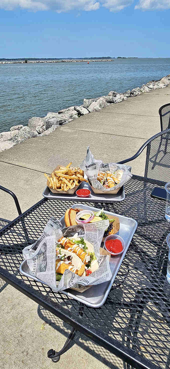 Tacos and fries with a side of spectacular views &ndash; lakeside dining doesn't get more perfect than this peaceful waterfront setup.