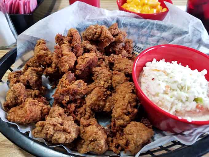 Fried gizzards with coleslaw: the dish that separates adventurous eaters from the chicken tender committee.