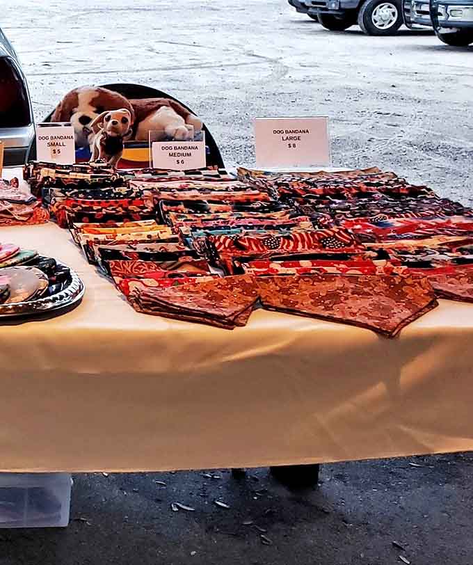 Even four-legged shoppers find treasures! These colorful bandanas transform ordinary pups into the fashionistas of the dog park scene.