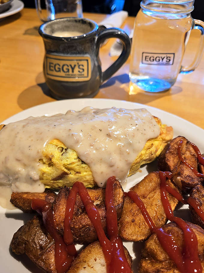Sometimes you need an omelet that's fluffy, generous, and smothered in gravy, because life's too short for boring breakfasts.