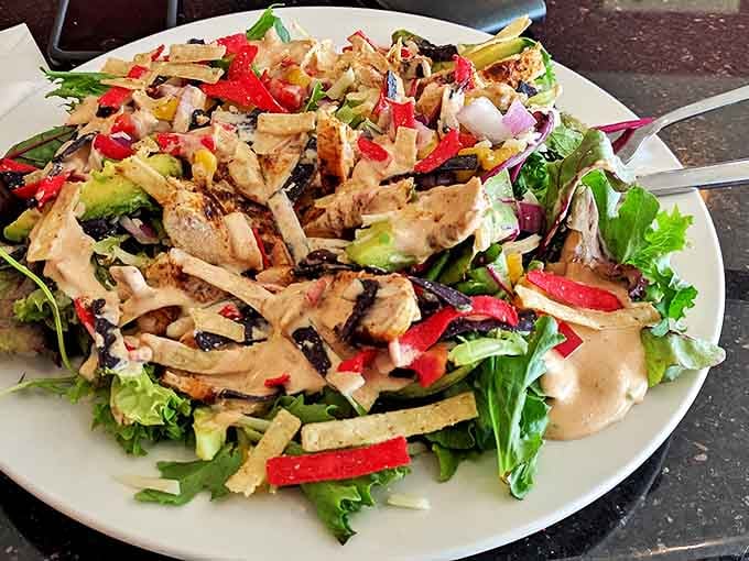 The Fiesta salad proves healthy eating doesn't mean flavor sacrifice &ndash; blackened chicken and fresh veggies dance together in perfect harmony.