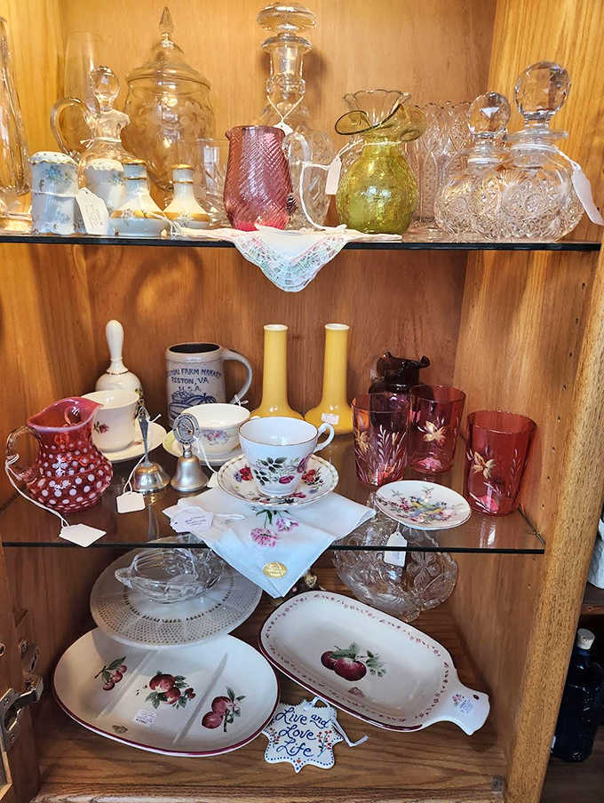 Crystal decanters and delicate teacups catch the light like time-traveling jewels, each ready to elevate your next gathering to vintage elegance.