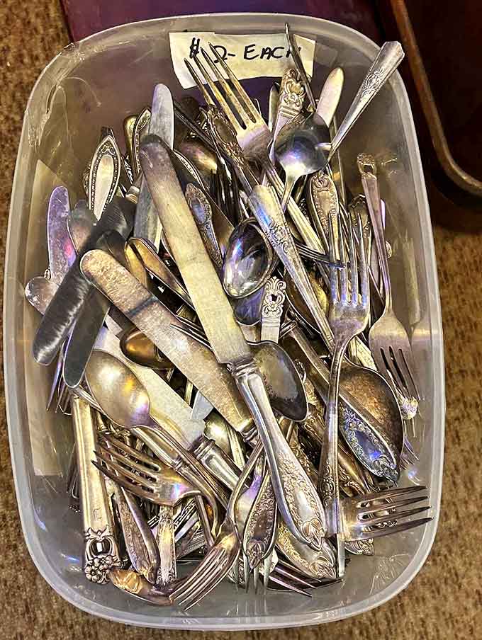 A dollar each reads the container of silverware &ndash; each piece once gracing formal dinner tables across America.