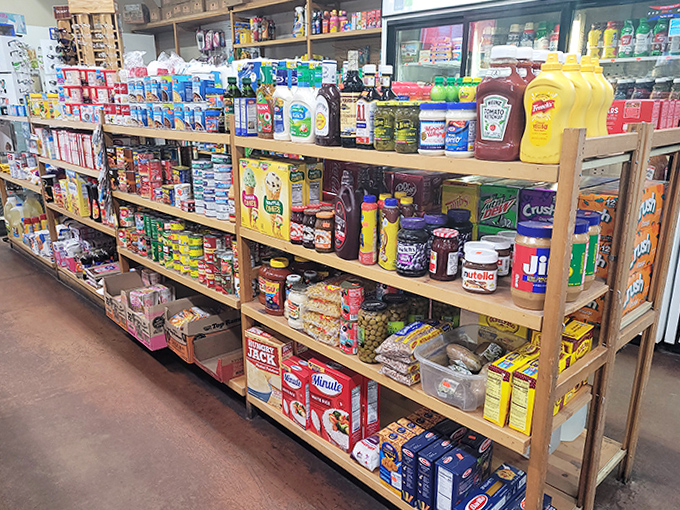 The grocery aisle offers life's essentials with a distinctly Western twist &ndash; where else would you find premium beef jerky next to everyday staples?