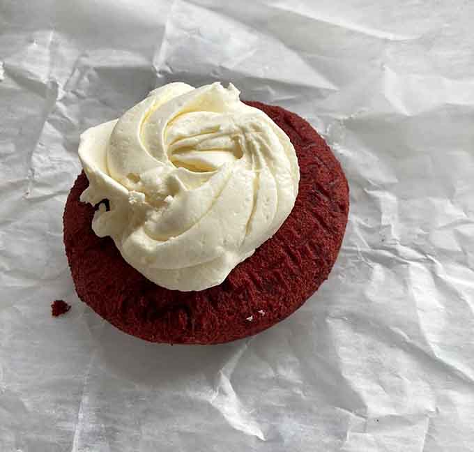 Red velvet cake in donut form with cream cheese frosting is the kind of innovation that makes mornings worth waking up for.