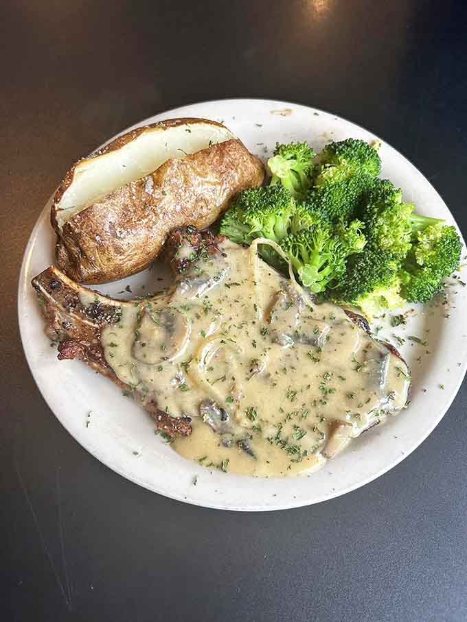 This pork chop with cream sauce is what happens when comfort food gets dressed up for a night out.