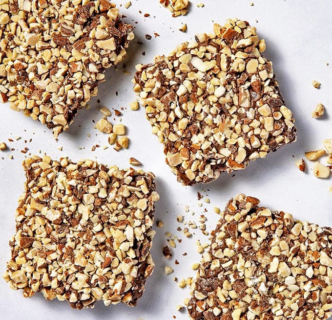 English toffee squares that shatter satisfyingly between your teeth before melting into buttery perfection &ndash; worth every calorie and then some.