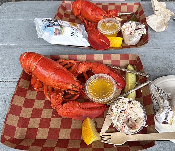 The complete Maine experience &ndash; whole lobster, perfectly cooked, with all the fixings and that essential side of drawn butter.