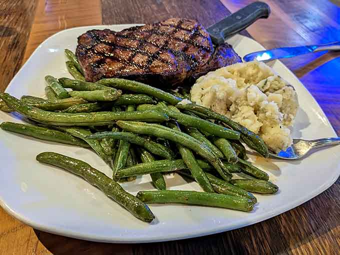 This filet mignon with fresh green beans and mashed potatoes proves the kitchen's serious culinary chops.