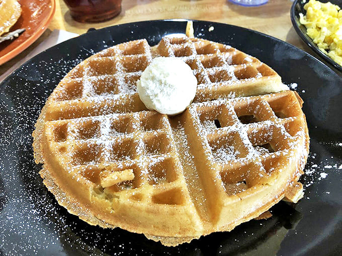 This malted waffle's perfect grid pattern creates tiny pools for maple syrup to gather. Architecture you can eat!