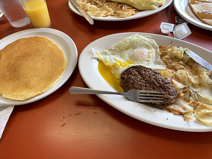 Hamburger steak breakfast blurs the line between morning and dinner in the most delicious way possible.