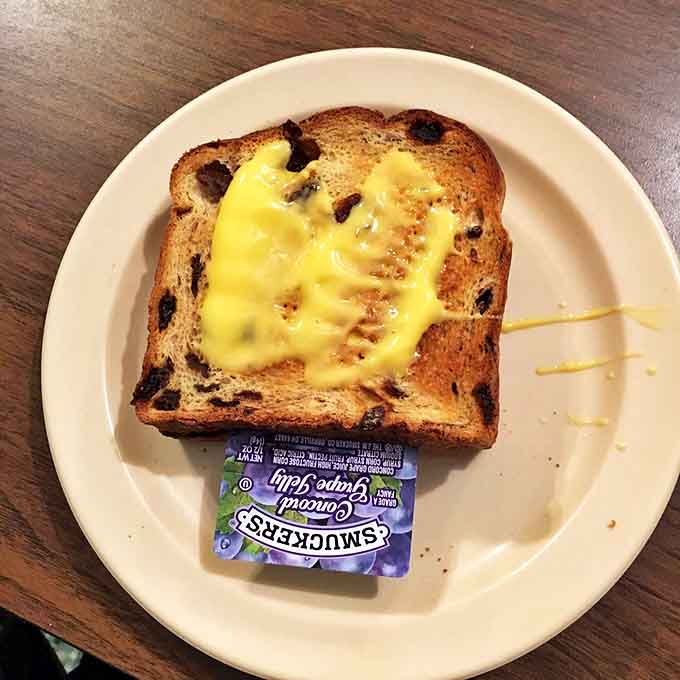 Even the toast gets special treatment here, buttered cinnamon raisin bread that could almost qualify as dessert for breakfast.