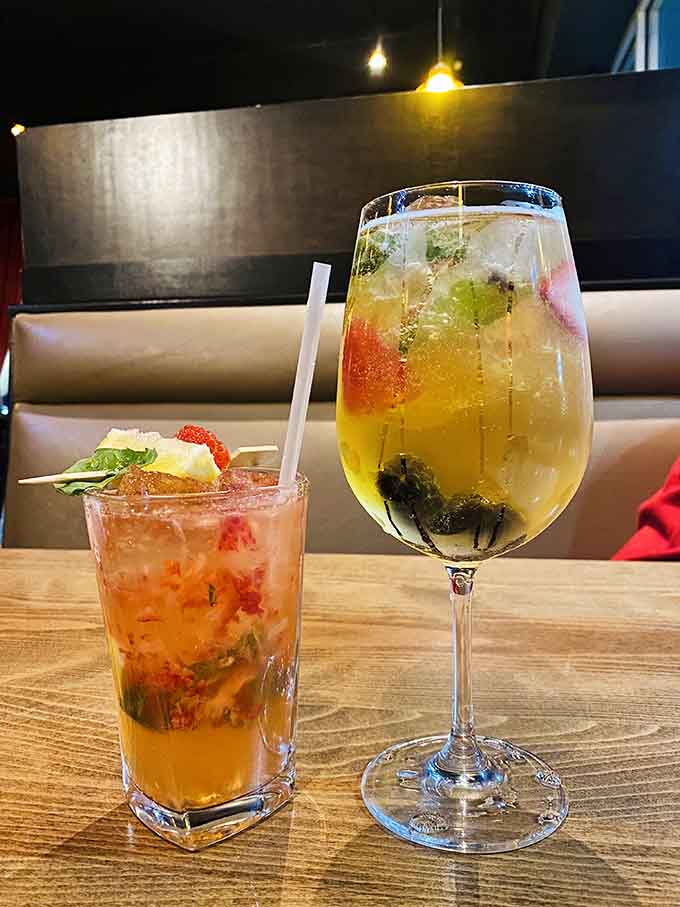 Colorful cocktails that look like liquid sunshine and taste even better than they photograph, which is saying something.