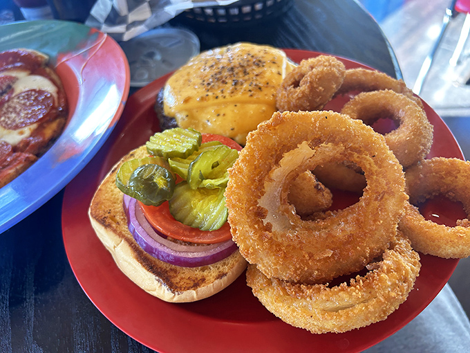 More onion rings and burger glory, because one photo of this perfection simply wouldn't do the experience justice here.