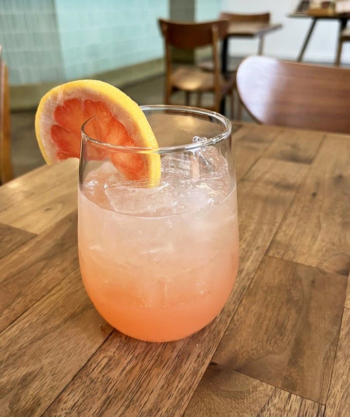 Sunshine in a glass &ndash; this grapefruit paloma offers the perfect citrusy counterpoint to rich sandwiches with its bright, refreshing simplicity.