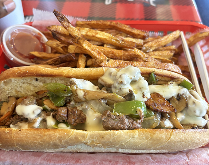This Philly sandwich doesn't mess around &ndash; loaded with steak, peppers, and enough cheese to make Philadelphia jealous.