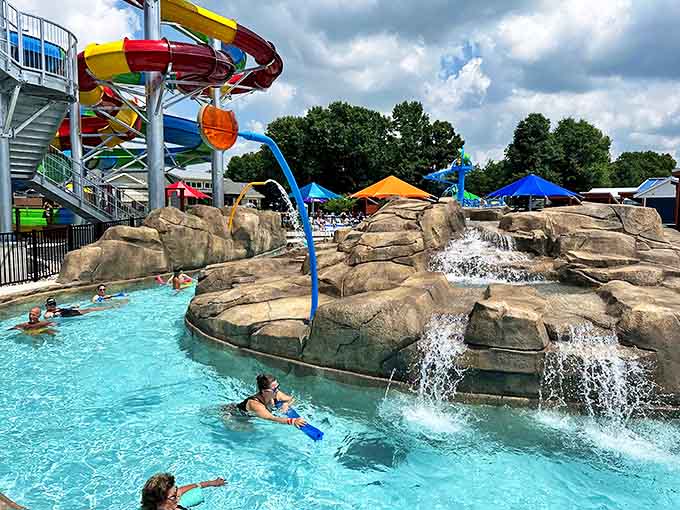 Pool: Rock formations and waterslides create the perfect oasis for cooling off while the kids practice their "watch this!" moves approximately 87 times.