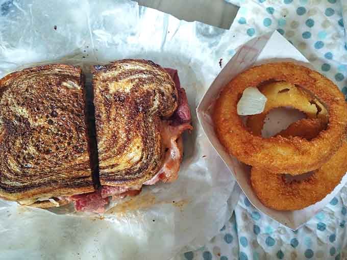 The weekend Reuben isn't just a sandwich &ndash; it's an event. Grilled to perfection with that distinctive marble rye pattern, it's worth planning your week around.