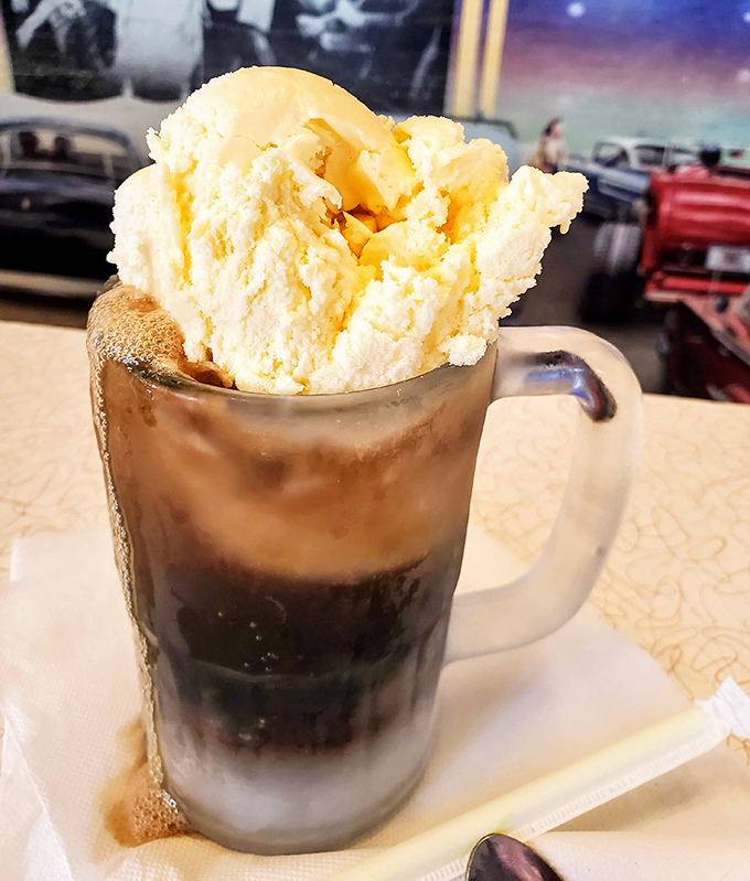 Childhood nostalgia served in a frosty mug&mdash;vanilla ice cream slowly surrendering to the sweet embrace of root beer.