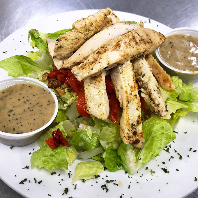 Even the salad gets the Western treatment, served in a wooden bowl with house-made dressing that puts store-bought varieties to shame.