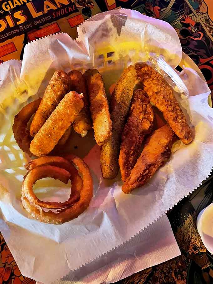 This sampler platter brings together the greatest hits of fried food, because choosing just one side dish is for quitters.