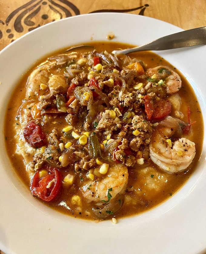 Shrimp and grits that would make Charleston jealous&mdash;plump shrimp nestled in a savory broth atop creamy grits that redefine breakfast luxury.