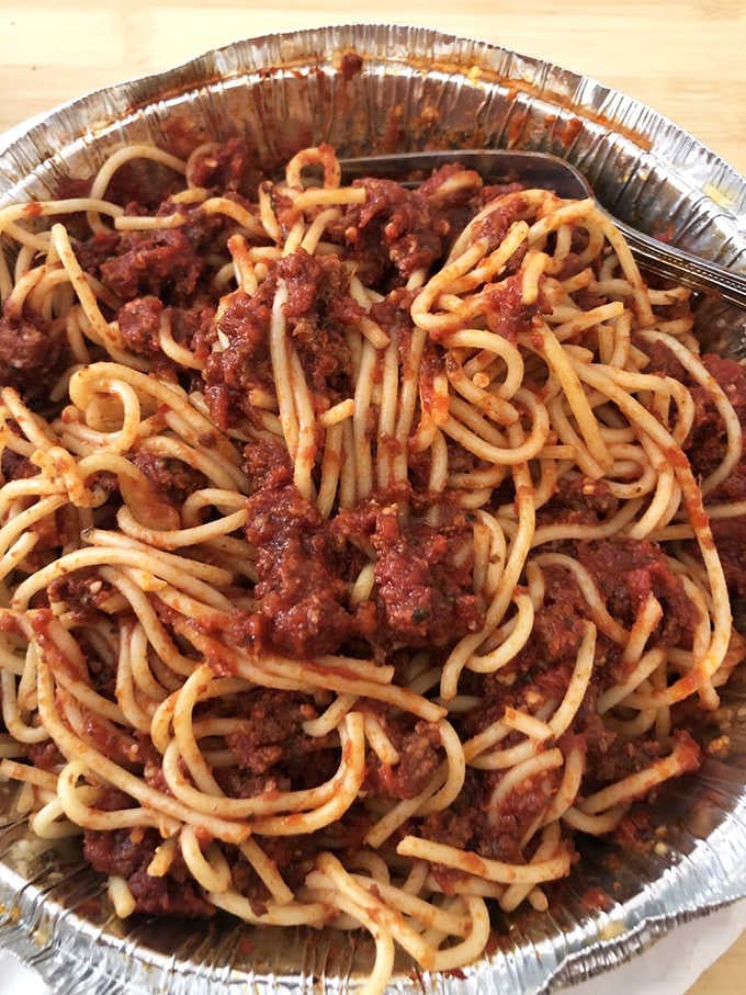 Spaghetti with meat sauce, the litmus test of any Italian kitchen. Each strand perfectly coated, no pooling sauce at the bottom.
