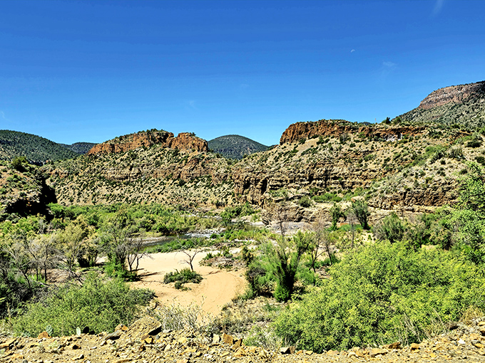 Panoramic perfection: The sweeping vista showcases Arizona's remarkable landscape diversity, from desert scrub to dramatic canyon formations.