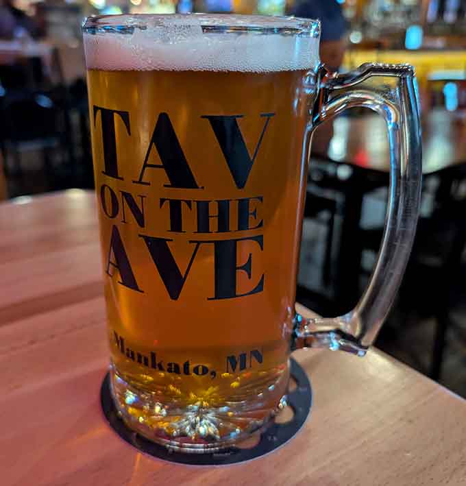 That branded beer mug knows exactly what it's about: cold beverages in a place that appreciates them properly.