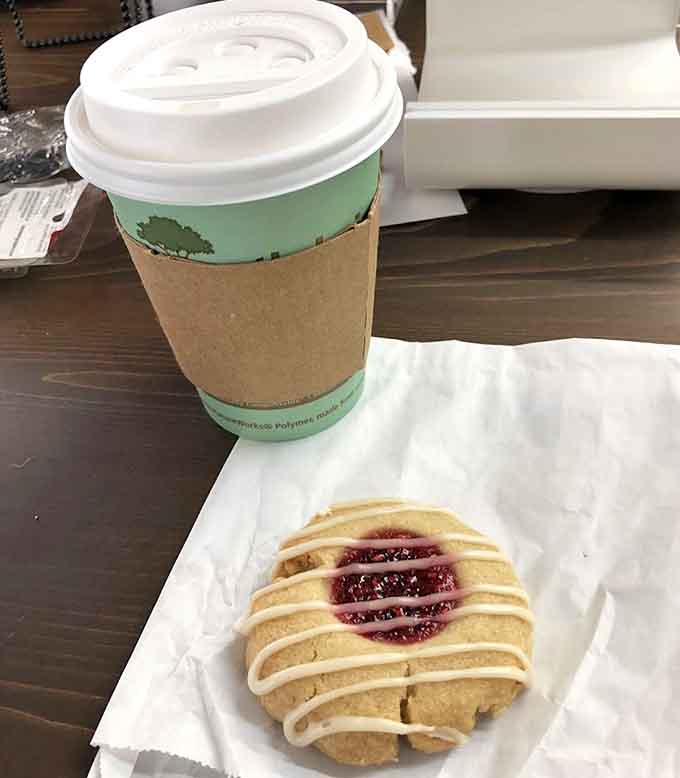 That raspberry-filled cookie with its delicate icing drizzle pairs perfectly with coffee for an afternoon pick-me-up worth savoring.
