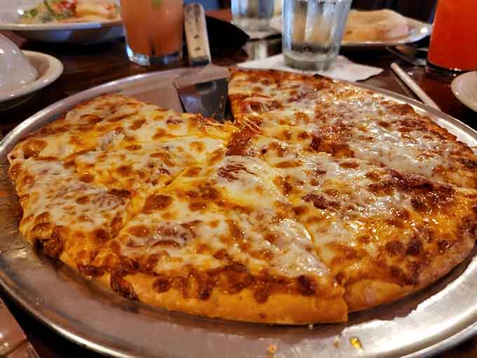 That cheese pull on this pizza would make any Italian grandmother nod approvingly, even if she'd never admit it.